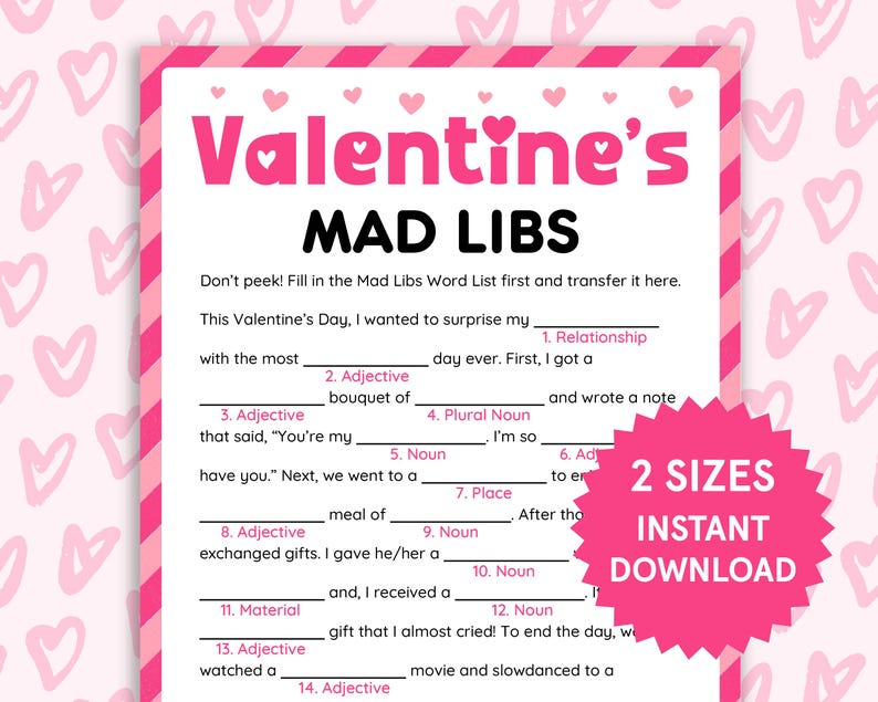 Valentines Mad Libs Adults Valentines Games Valentine's Day Games Fun ...