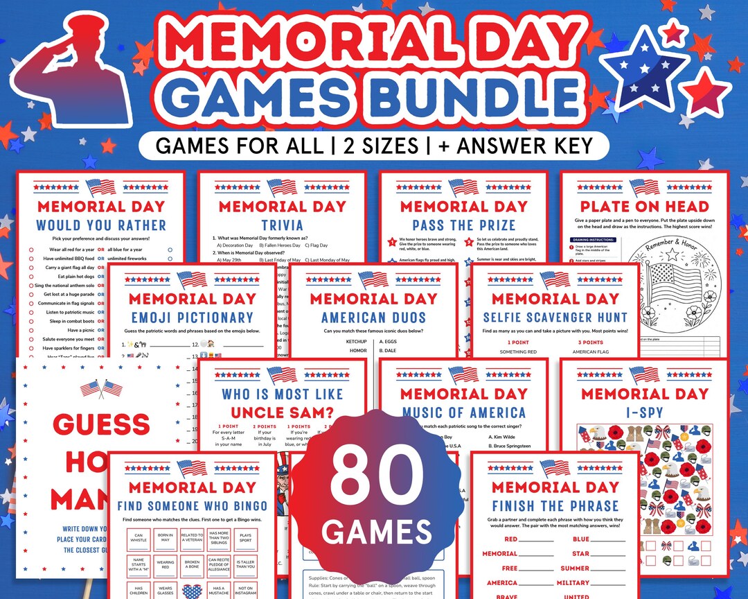 Memorial Day Games Bundle, Printable Memorial Day Activities for Kids ...