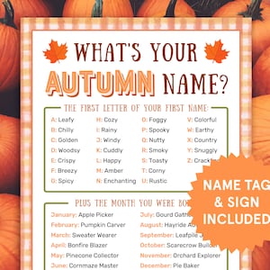 Whats Your Fall Name, Name Tags, Sign Fall Games for Kids Fall Party ...