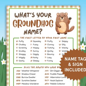 What's Your Groundhog Name, Name Tag, Sign Groundhog Day Games for Kids ...