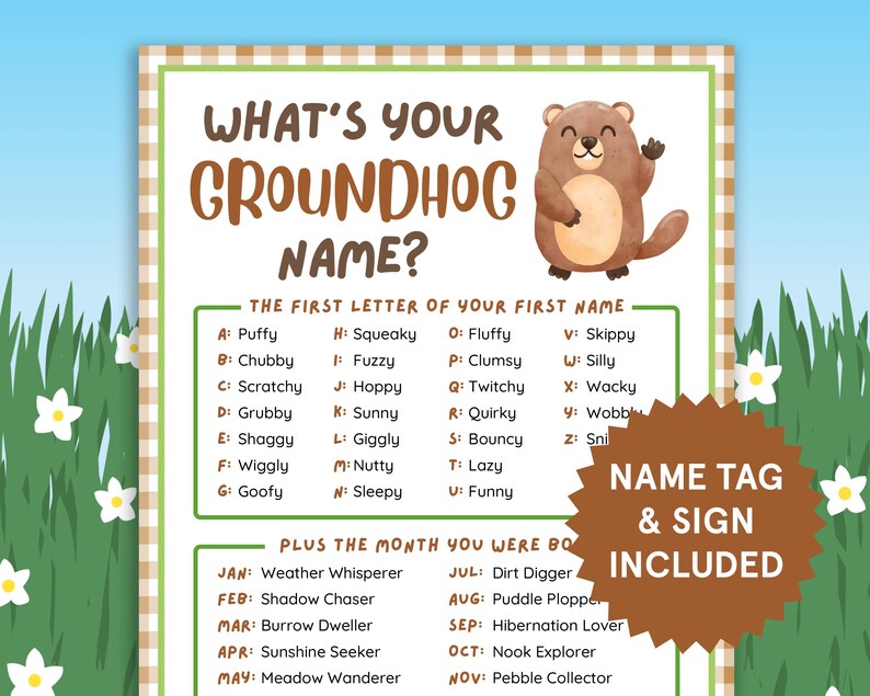 What's Your Groundhog Name, Name Tag, Sign Groundhog Day Games for Kids ...