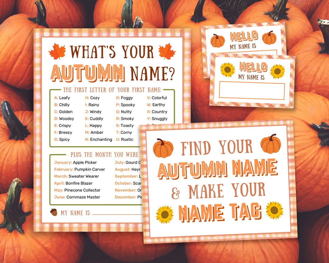 Whats Your Fall Name, Name Tags, Sign Fall Games for Kids Fall Party ...