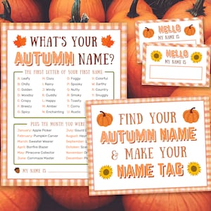 Whats Your Fall Name, Name Tags, Sign Fall Games for Kids Fall Party ...