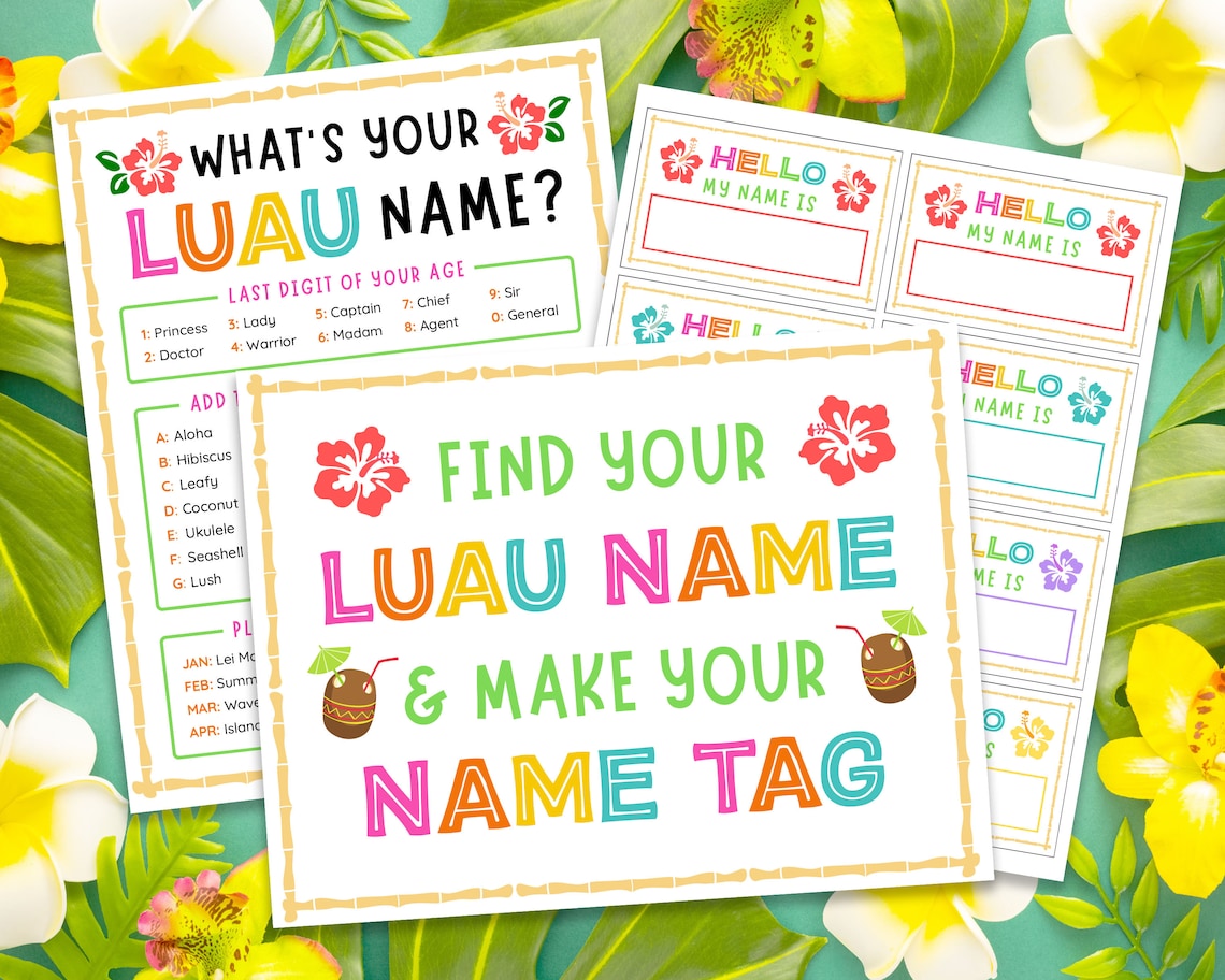 Whats Your Luau Name, Name Tags, Sign Luau Name Game Luau Games for ...