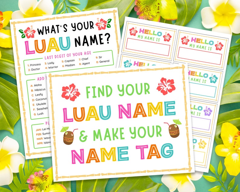 Whats Your Luau Name, Name Tags, Sign Luau Name Game Luau Games for ...