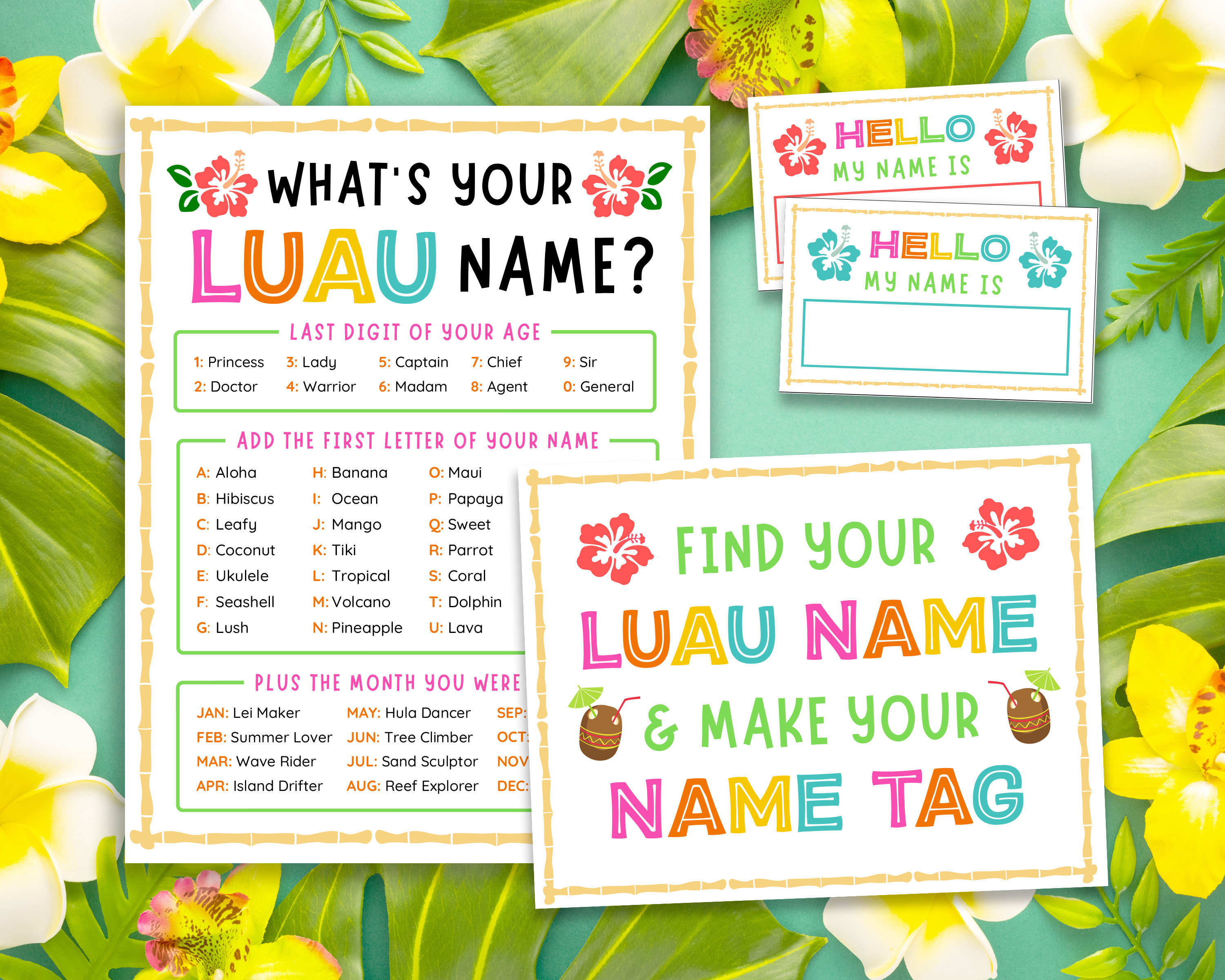 Whats Your Luau Name, Name Tags, Sign Luau Name Game Luau Games for ...