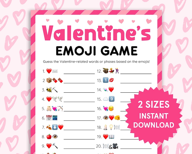 Valentines Emoji Pictionary Valentines Games for Kids Adults Valentine ...