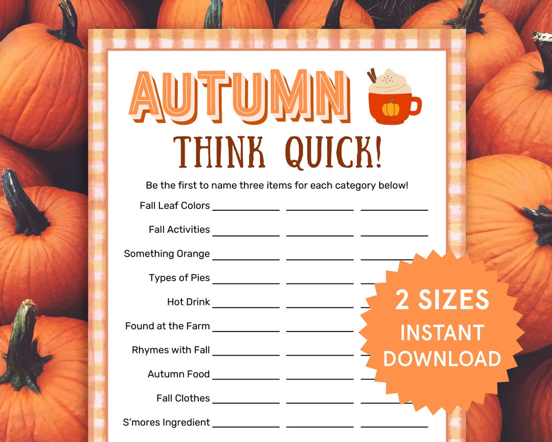 Fall Think Fast Fall Games for Kids Adults Fall Party Games Fall ...