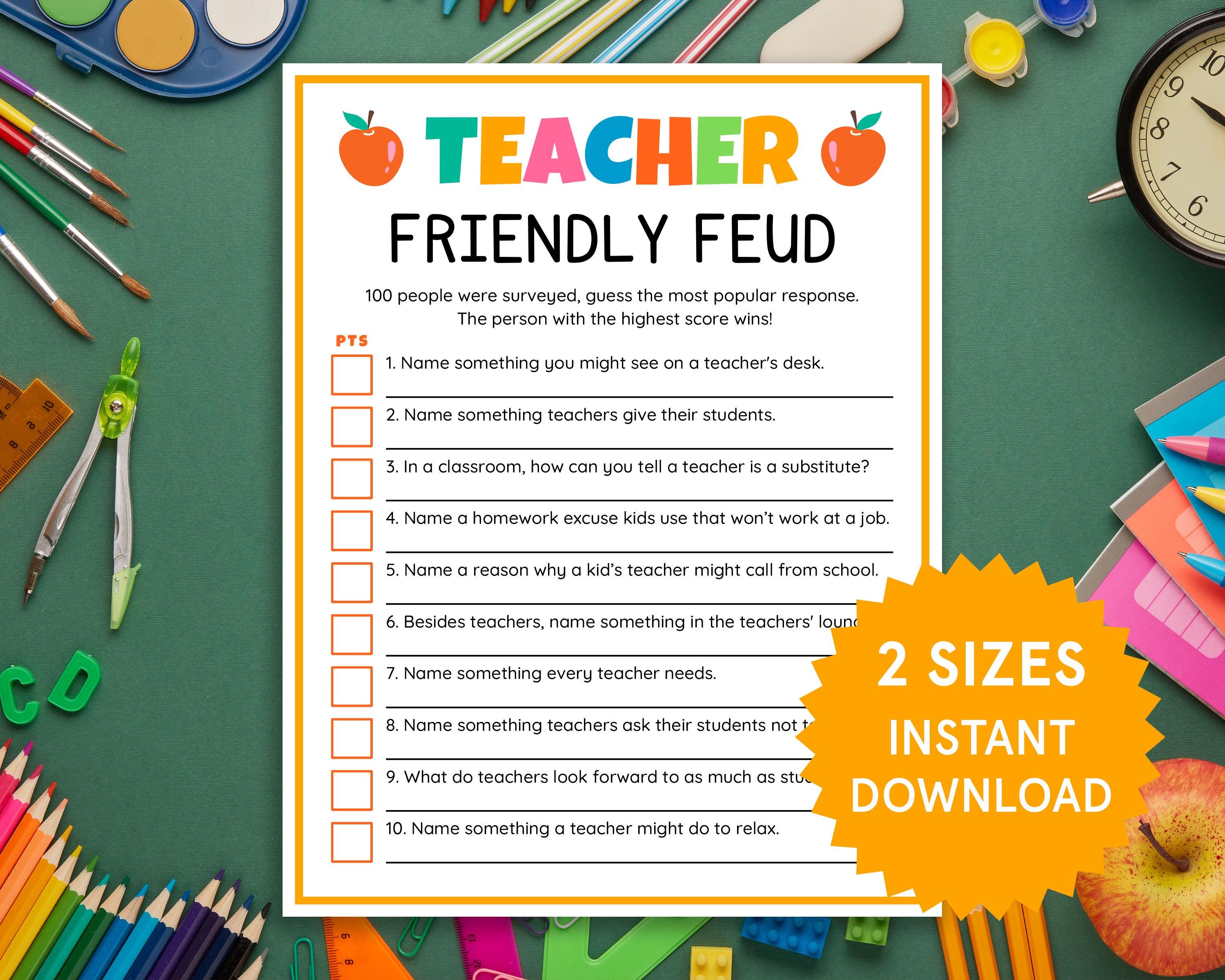 Teacher Friendly Feud Teacher Games School Games Teacher Party Games ...