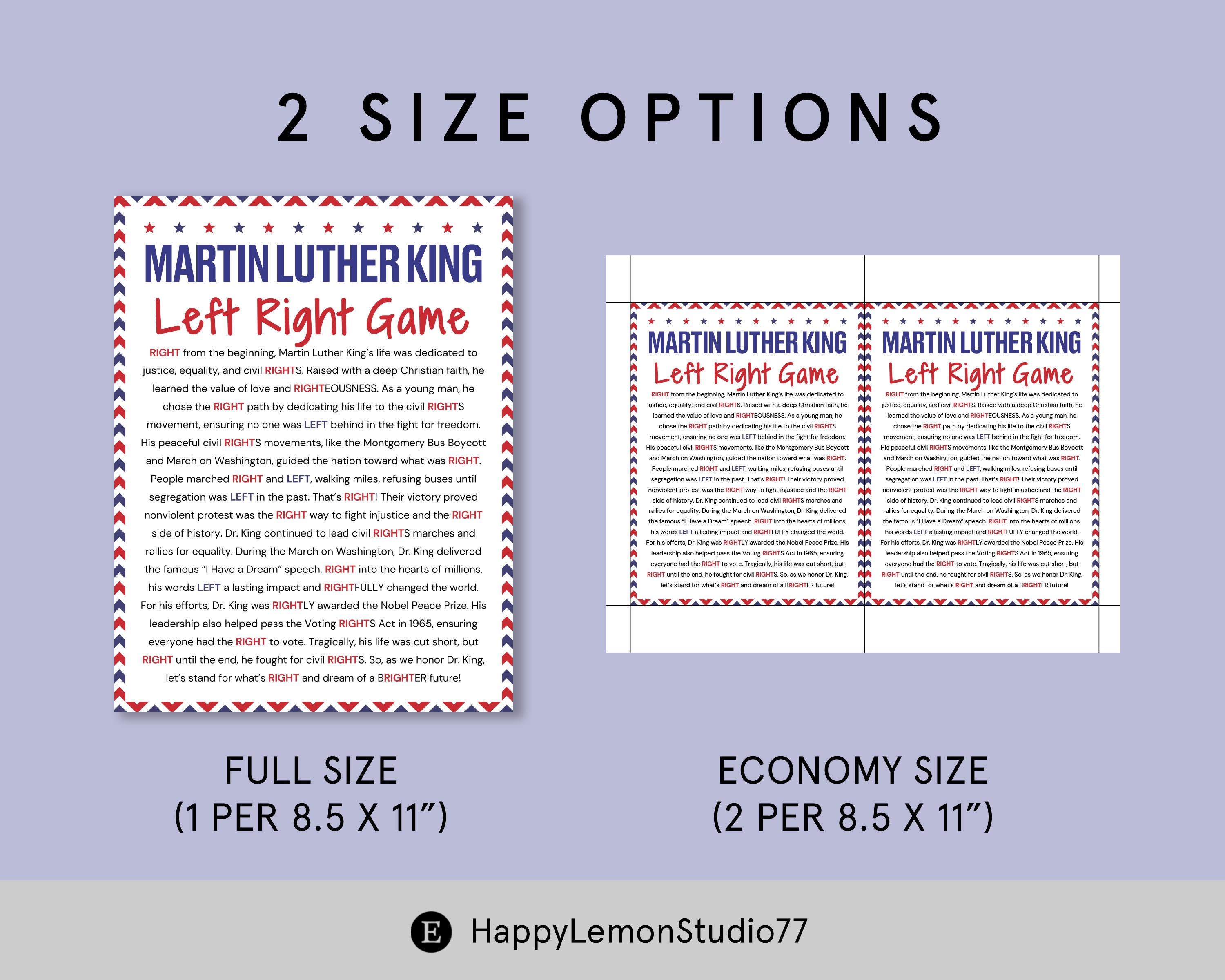 MLK Day Left Right Game Martin Luther King Games for Kids MLK Day ...