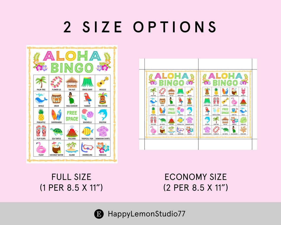 Aloha Bingo Luau Bingo Hawaii Bingo Summer Bingo Cards Printable Luau ...