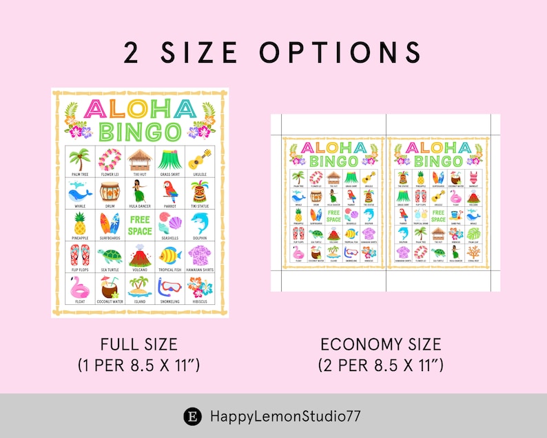 Aloha Bingo Luau Bingo Hawaii Bingo Summer Bingo Cards Printable Luau ...