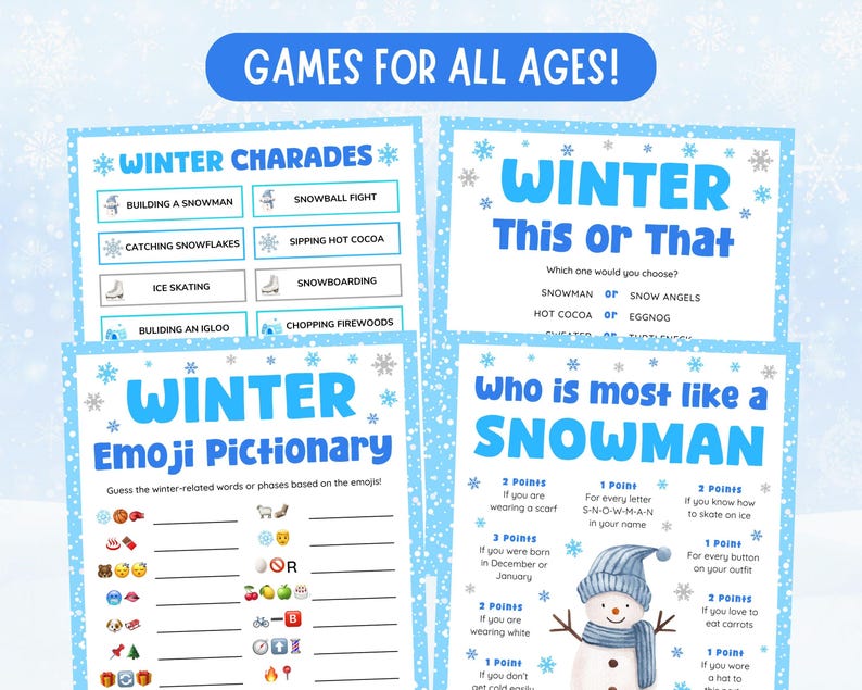 Winter Games Bundle Winter Party Games for Kids Winter Family Games ...
