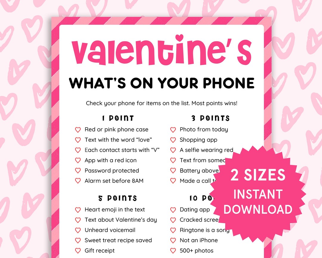 Valentines What's on Your Phone Games Valentine Games for Teen, Adults ...