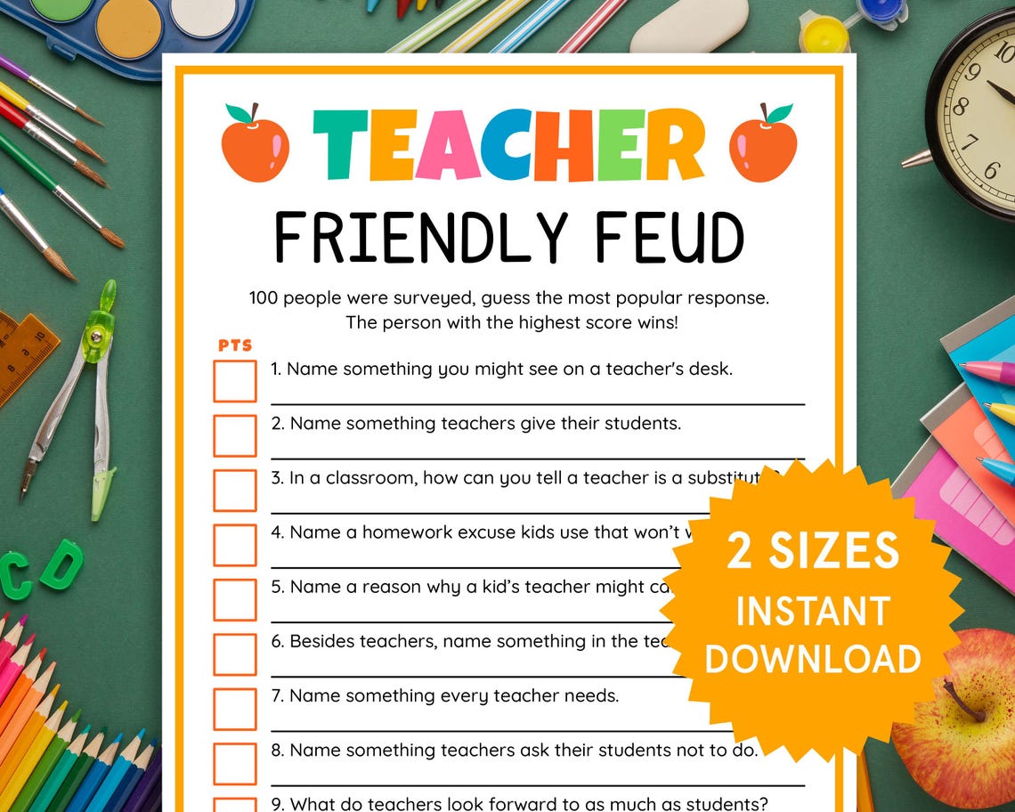 Teacher Friendly Feud Teacher Games School Games Teacher Party Games ...