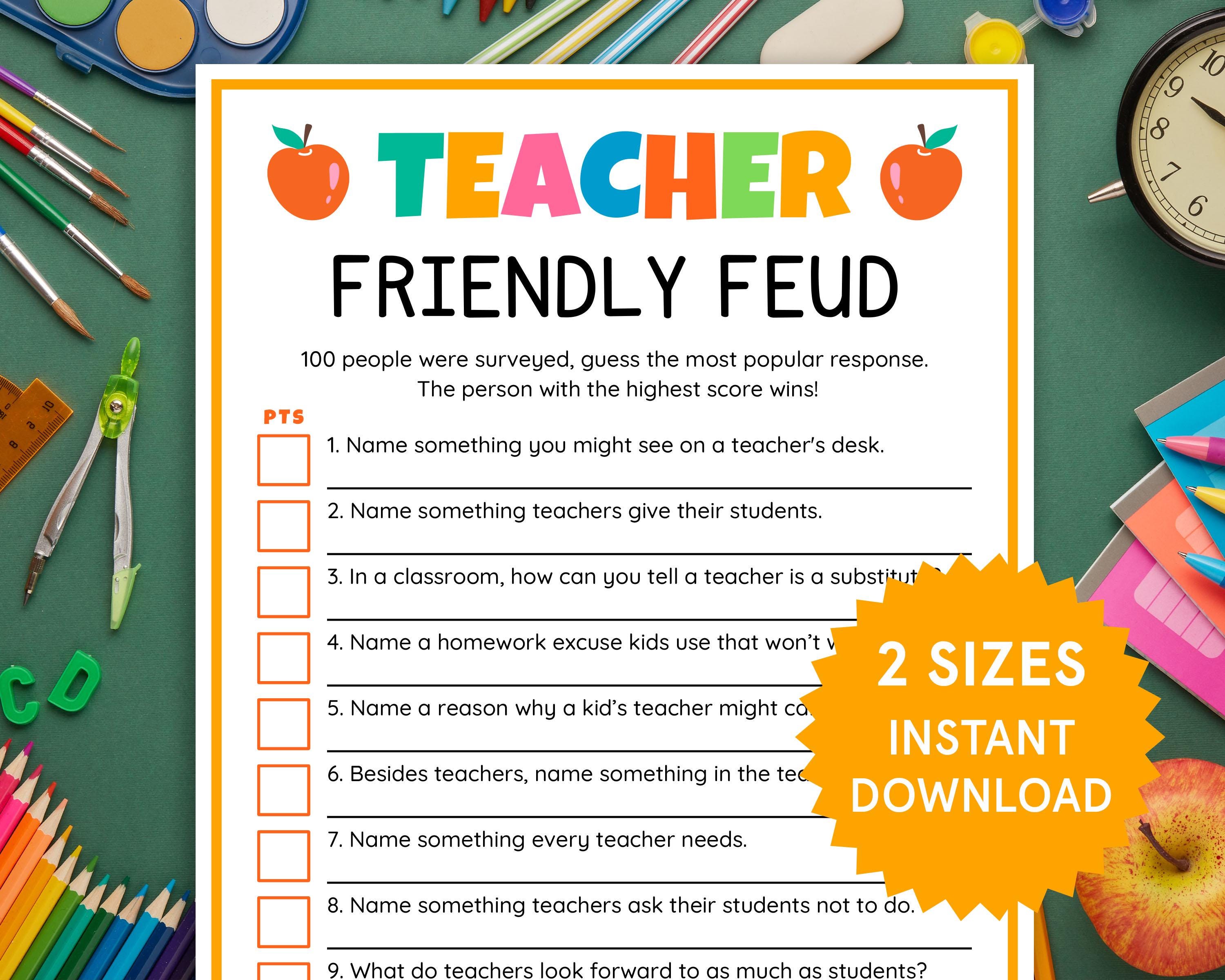 Teacher Friendly Feud Teacher Games School Games Teacher Party Games ...