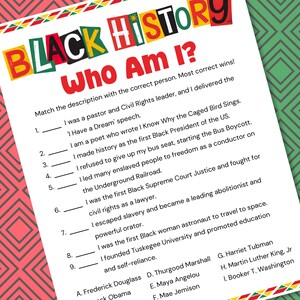 Black History Who Am I Black History Games Trivia Black History Month ...