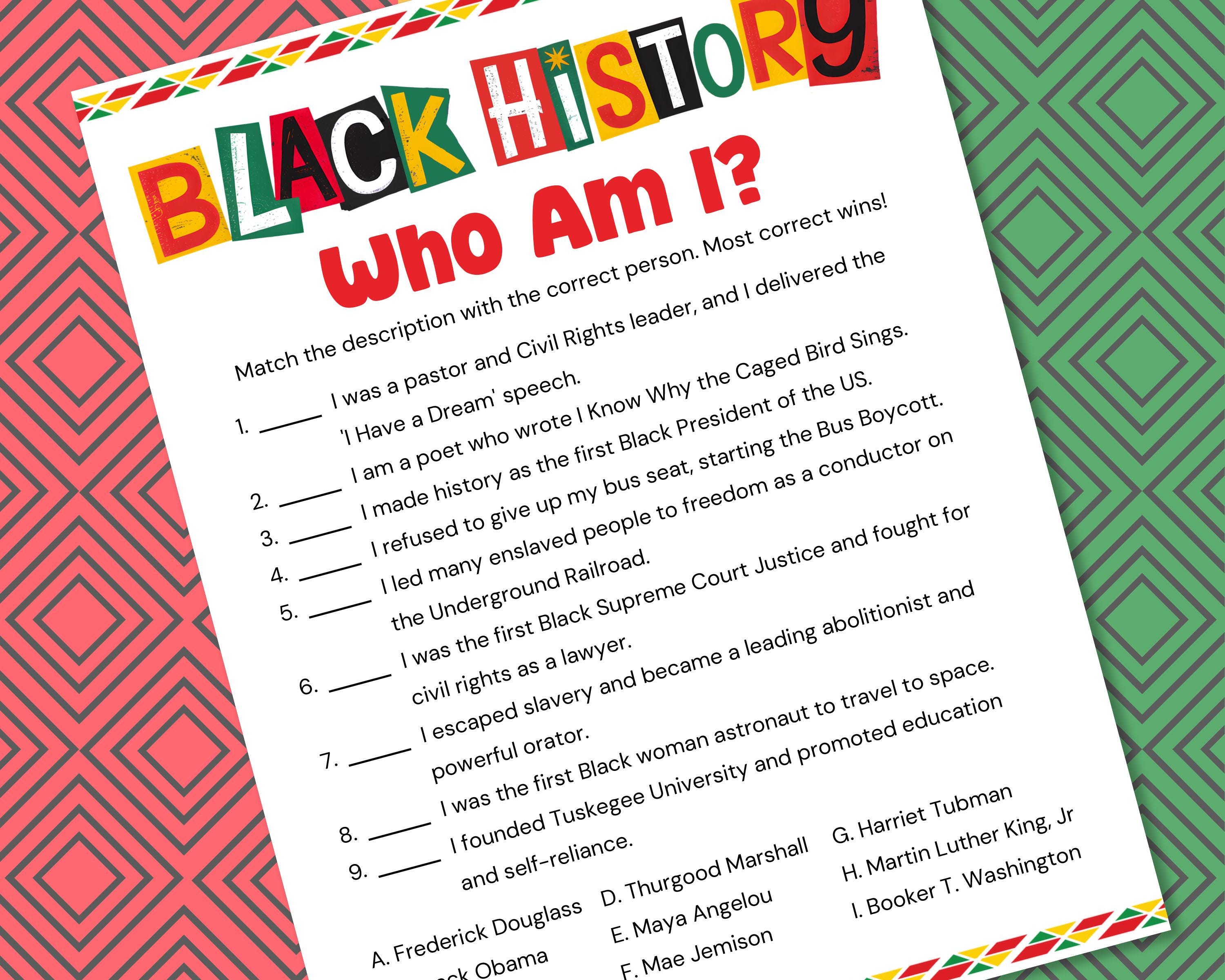 Black History Who Am I Black History Games Trivia Black History Month ...
