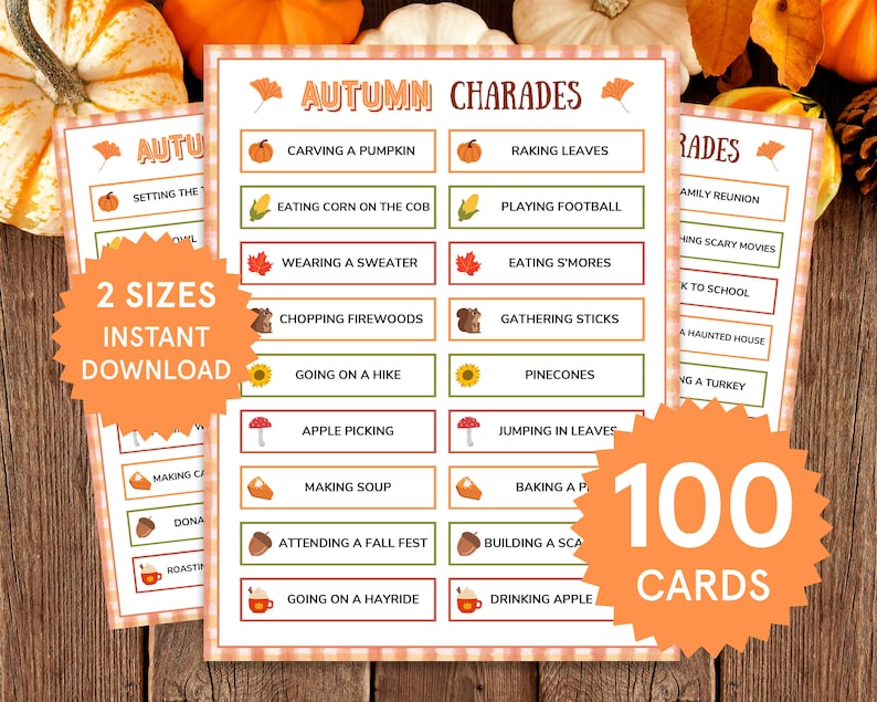 Fall Charades Fall Games Fall Action Charades Fall Pictionary Fall ...