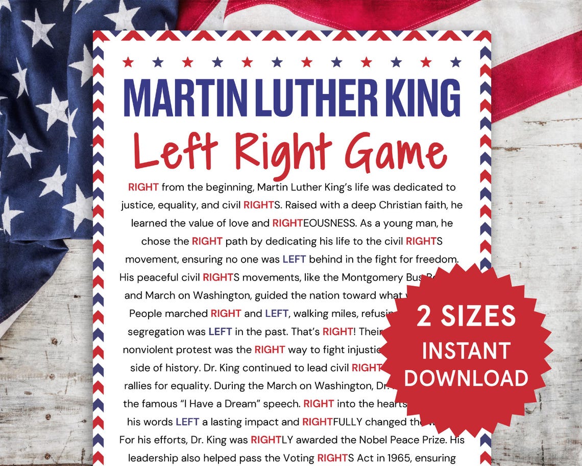 MLK Day Left Right Game Martin Luther King Games for Kids MLK Day ...