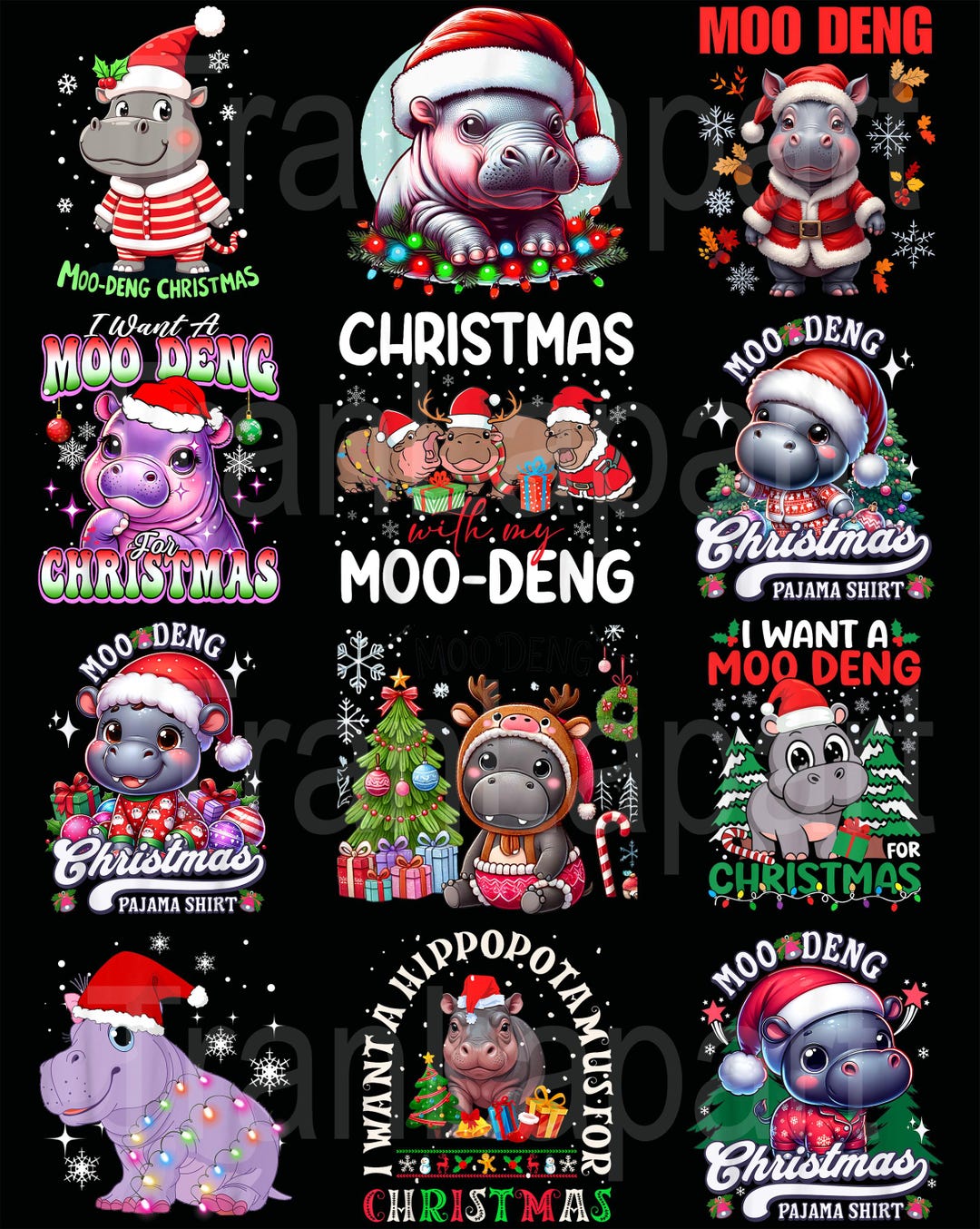 15 Pack Moo Deng Christmas Comfort Colors Png, Baby Pygmy Hippo Moo ...