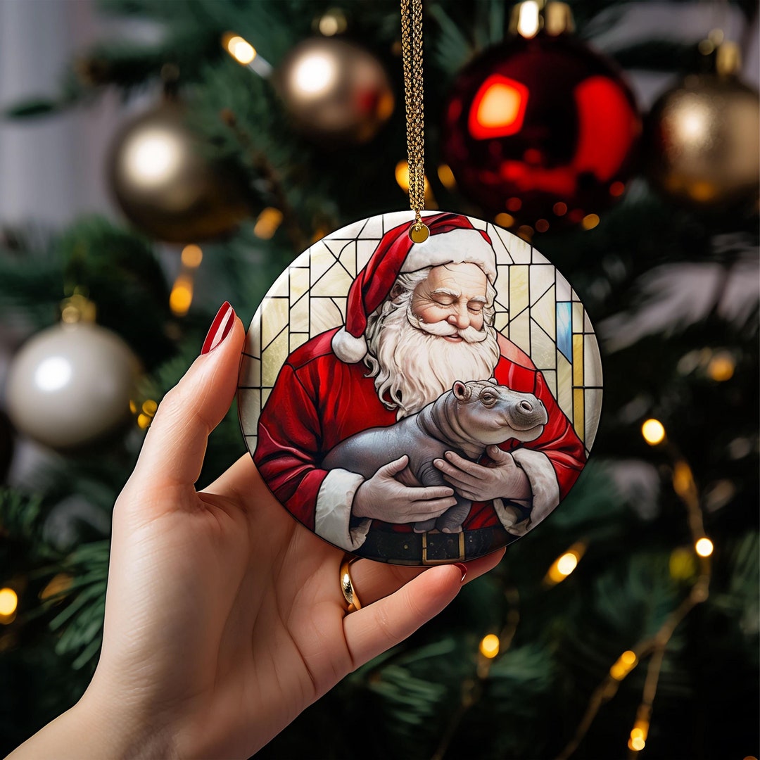 Santa Claus and Moo Deng Christmas Ornament, Moo Deng Christmas ...