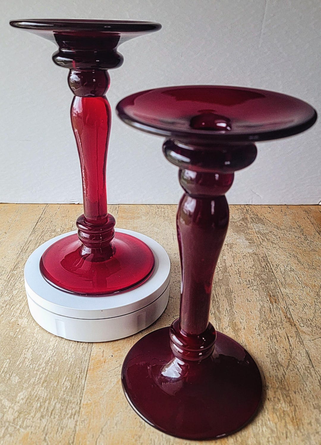 Vintage Potterybarn Ruby Red Glass Candlesticks - Etsy