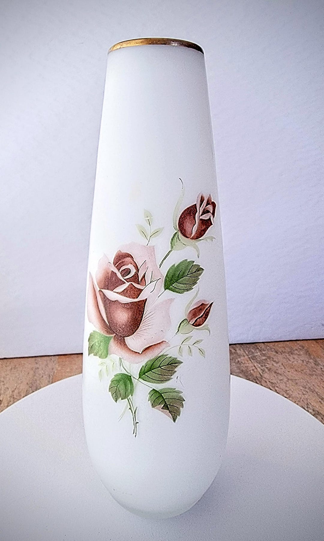 Vintage Napco Opalene Glass Bud Vase, Red Rose Motif - Etsy