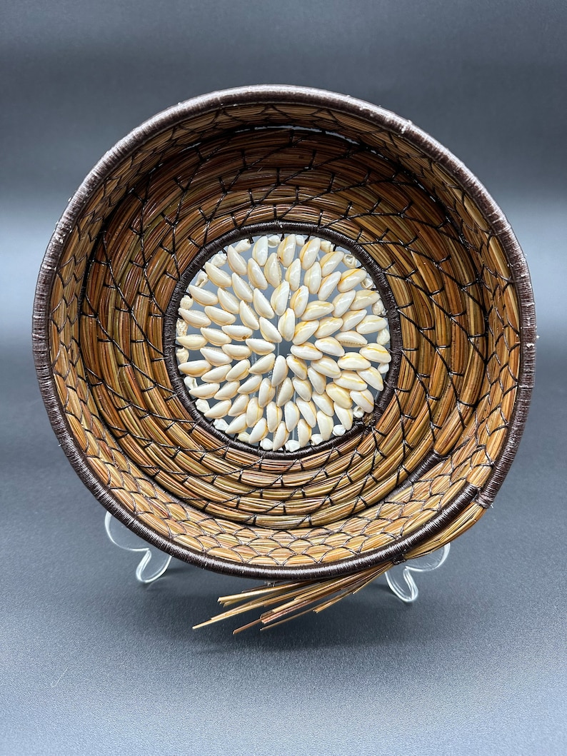 Cowrie Shell Pine Needle Basket | Natural | Shell | Southwest | Gift ...