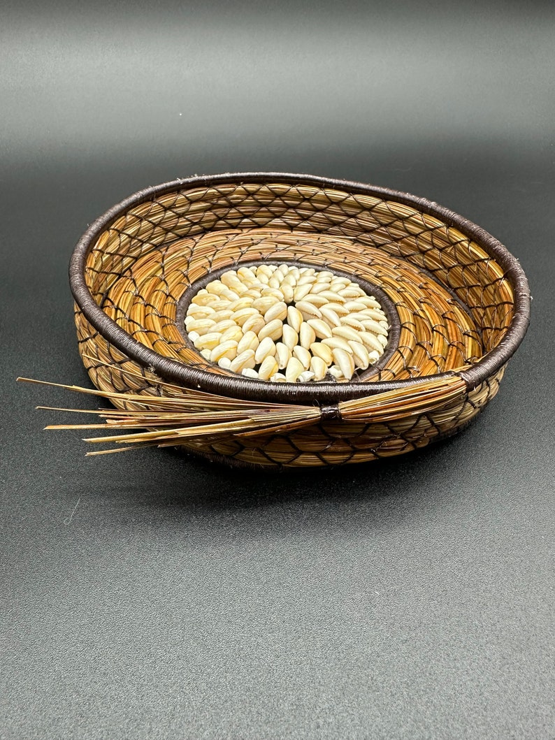 Cowrie Shell Pine Needle Basket | Natural | Shell | Southwest | Gift ...