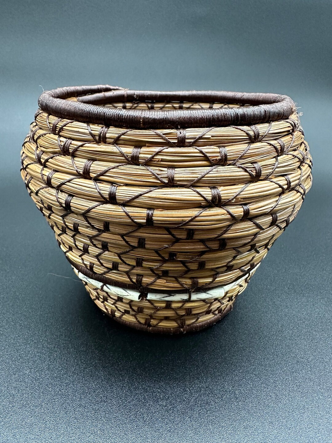 Bone Bead Pine Needle Basket | Handmade | Natural | Bead | Southwest ...
