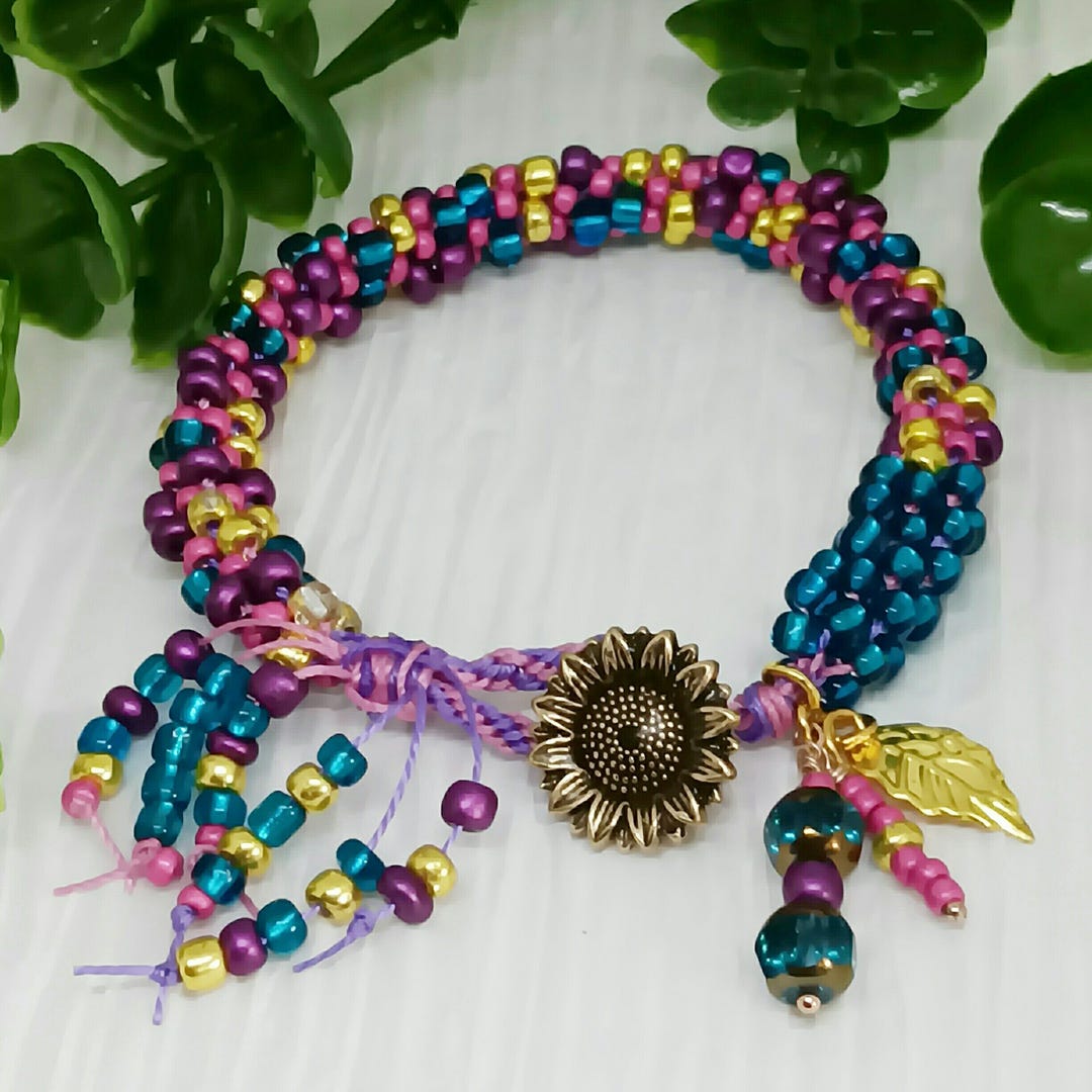 Boho Chic Flower and Leaf Charm Bracelet - Gold Flower Bohemian ...