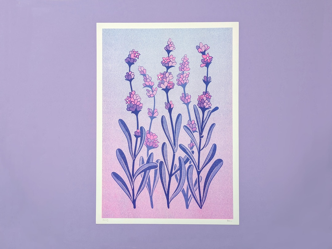Risograph Print, Lavender, Sizes A3, A4, A5. Wall Art, Home Decor ...