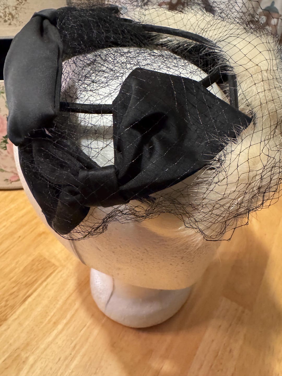 Vintage Womens Fascinator Hat 50s Fur Headband Netting Costume Display ...