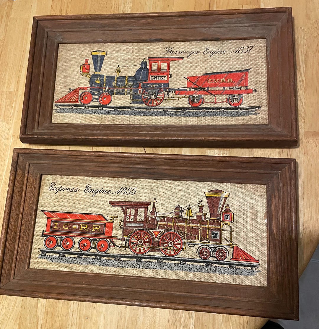Vintage Kay Dee Handprints 100% Linen Passenger Train Frame Photos ...