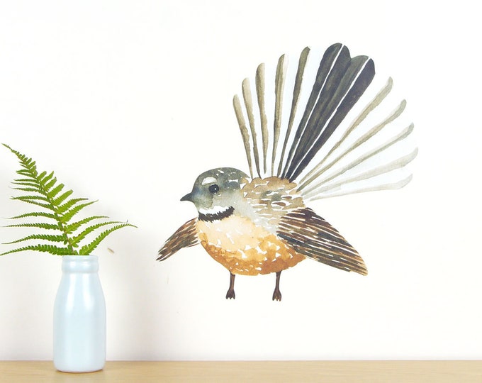 Fantail Art Sticker, Cute Bird Vinyl Sticker, Wall Stickers Birds in ...