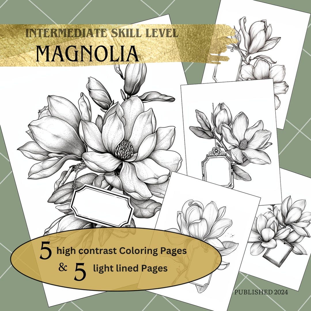 Magnolia Printable Coloring Page, Instant Download, 8.5 X 11, Beautiful ...