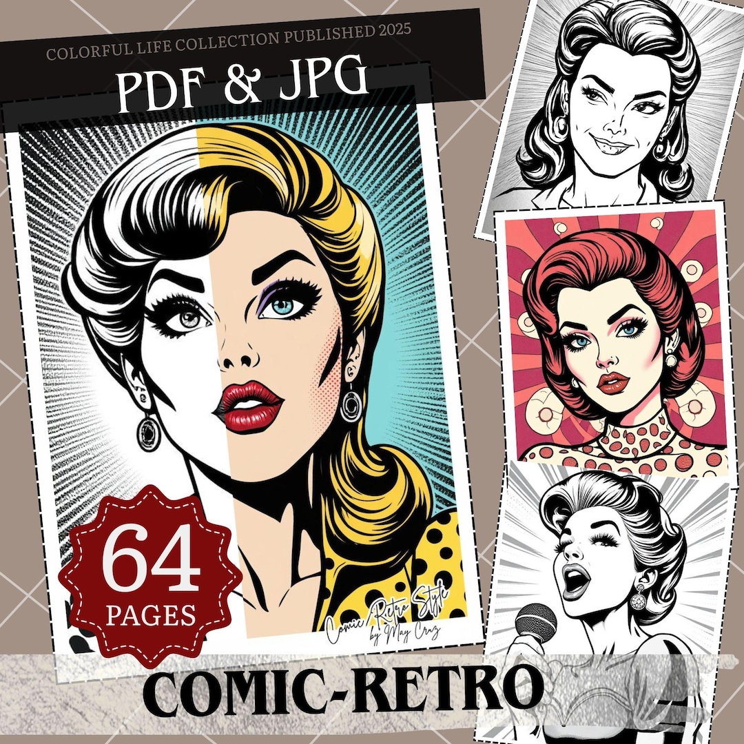 Retro Comic Art Coloring Book: Vintage Women, Color Therapy (PDF & JPG ...