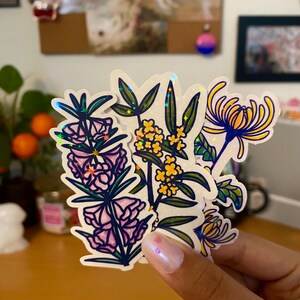 Chinese Birth Flower Sticker | Holographic Vinyl Decal - Etsy
