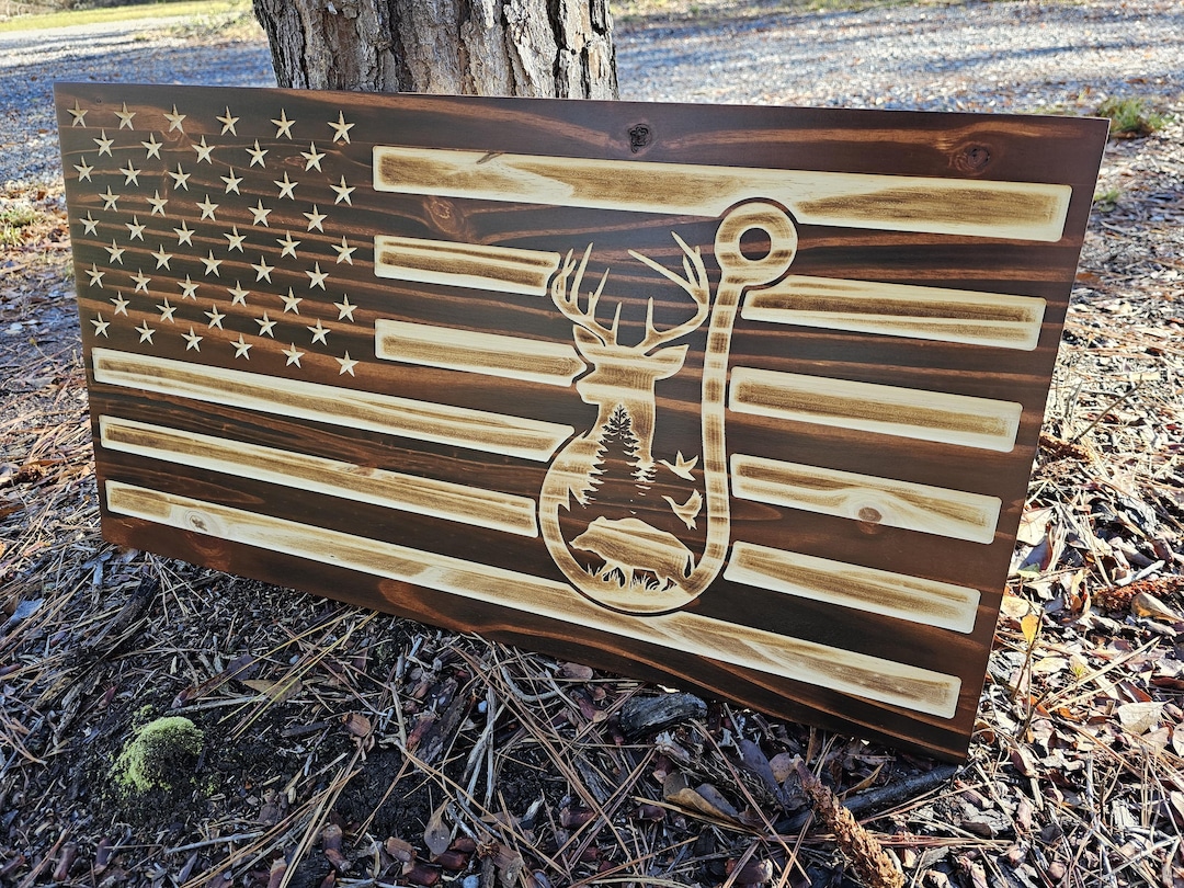 Wooden Deer Hook Hunting Fishing Flag Sign USA - Etsy