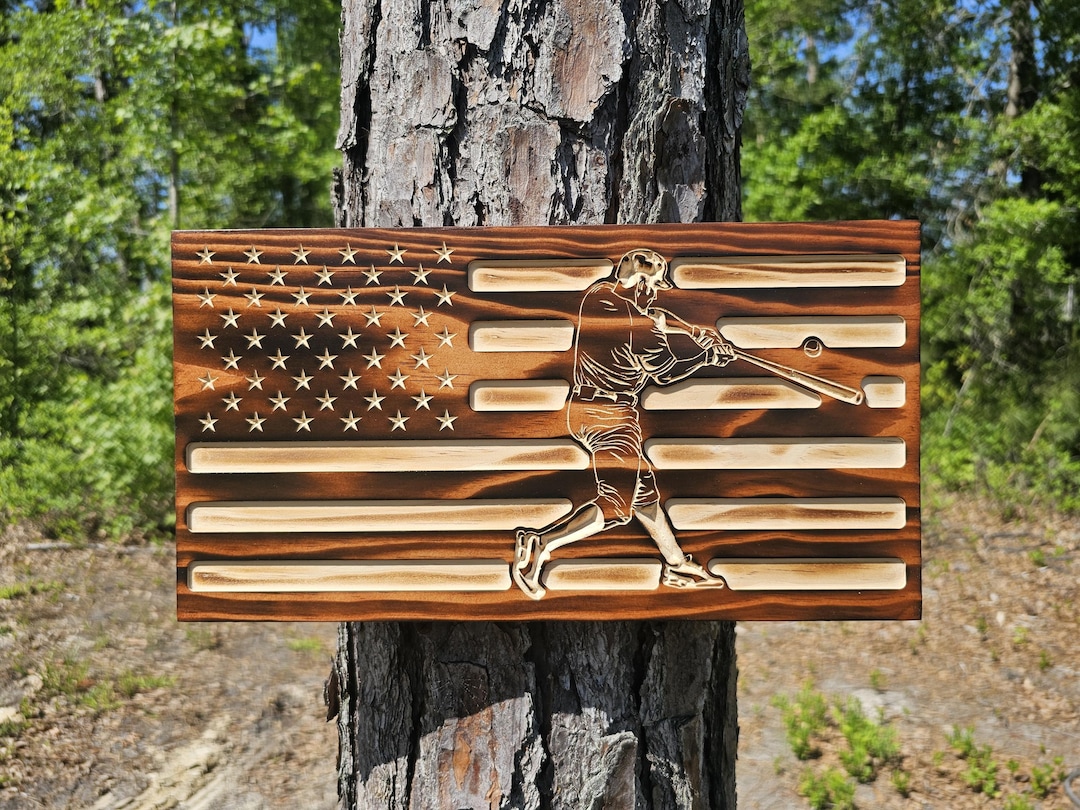 Wooden Baseball Player Flag Sign USA - Etsy