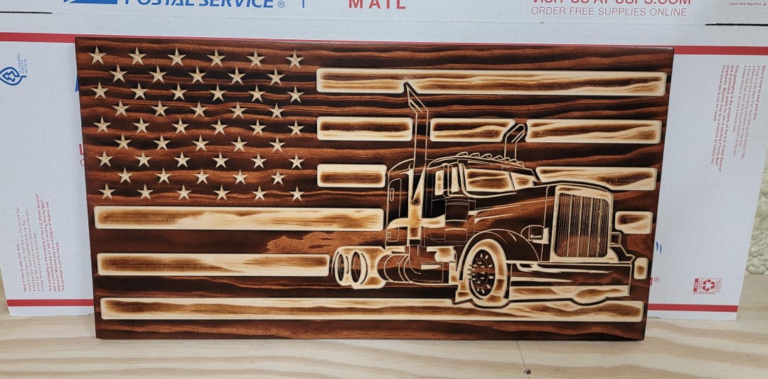 Wooden Semi Truck Flag Sign USA - Etsy