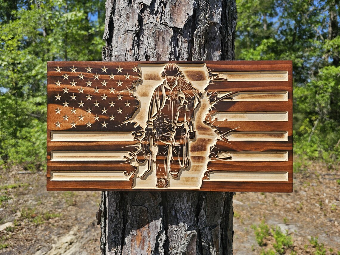 Wooden Lineman Tattered Flag Sign USA - Etsy
