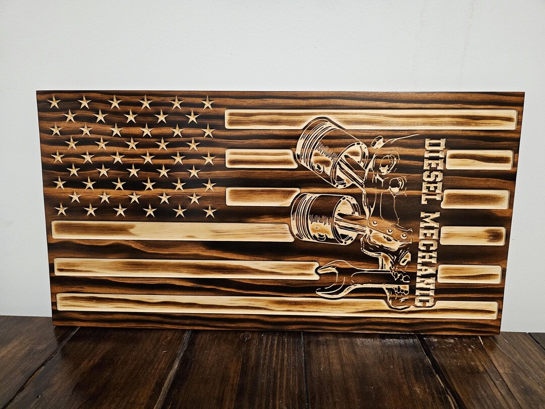 Wooden Diesel Mechanic Flag Sign USA - Etsy