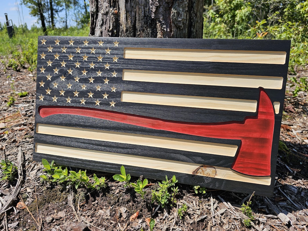Wooden Firefighter Red Axe Flag Sign USA - Etsy