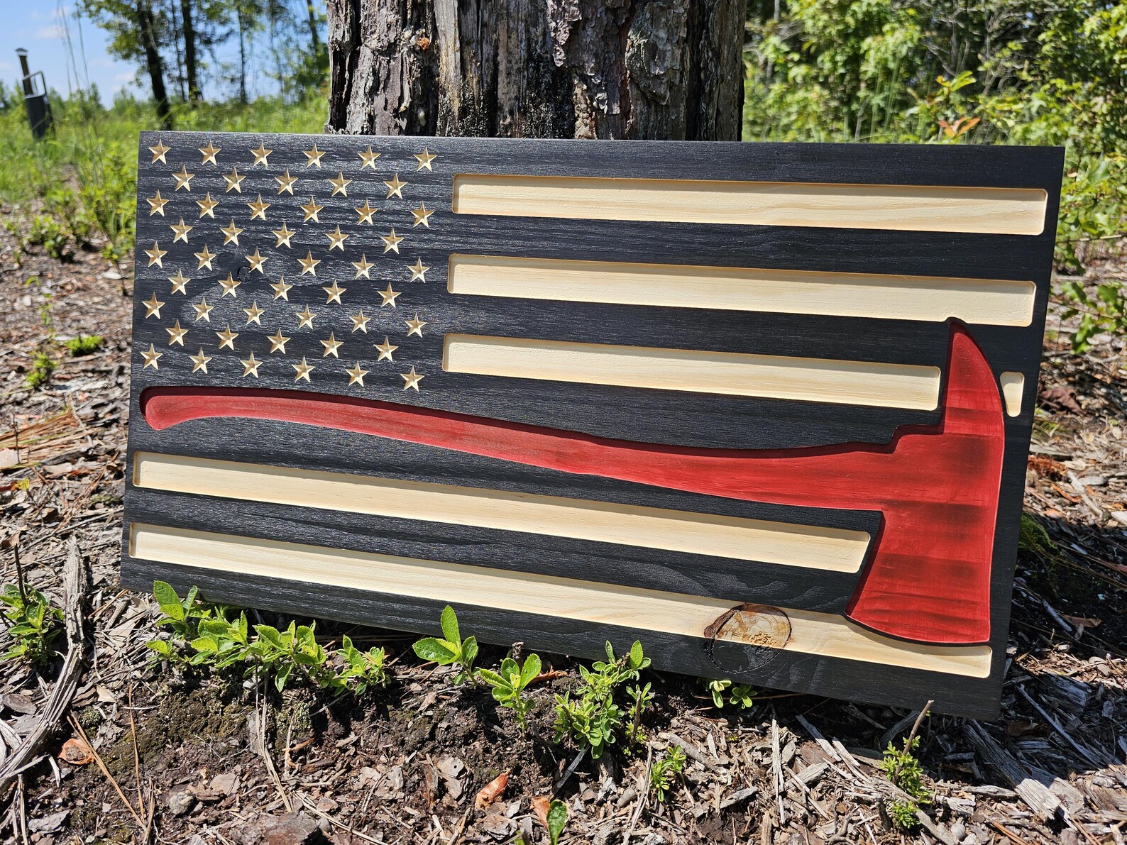 Wooden Firefighter Red Axe Flag Sign USA - Etsy
