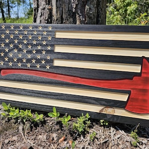 Wooden Firefighter Red Axe Flag Sign USA - Etsy