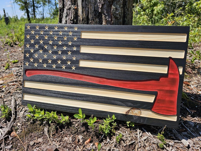 Wooden Firefighter Red Axe Flag Sign USA - Etsy