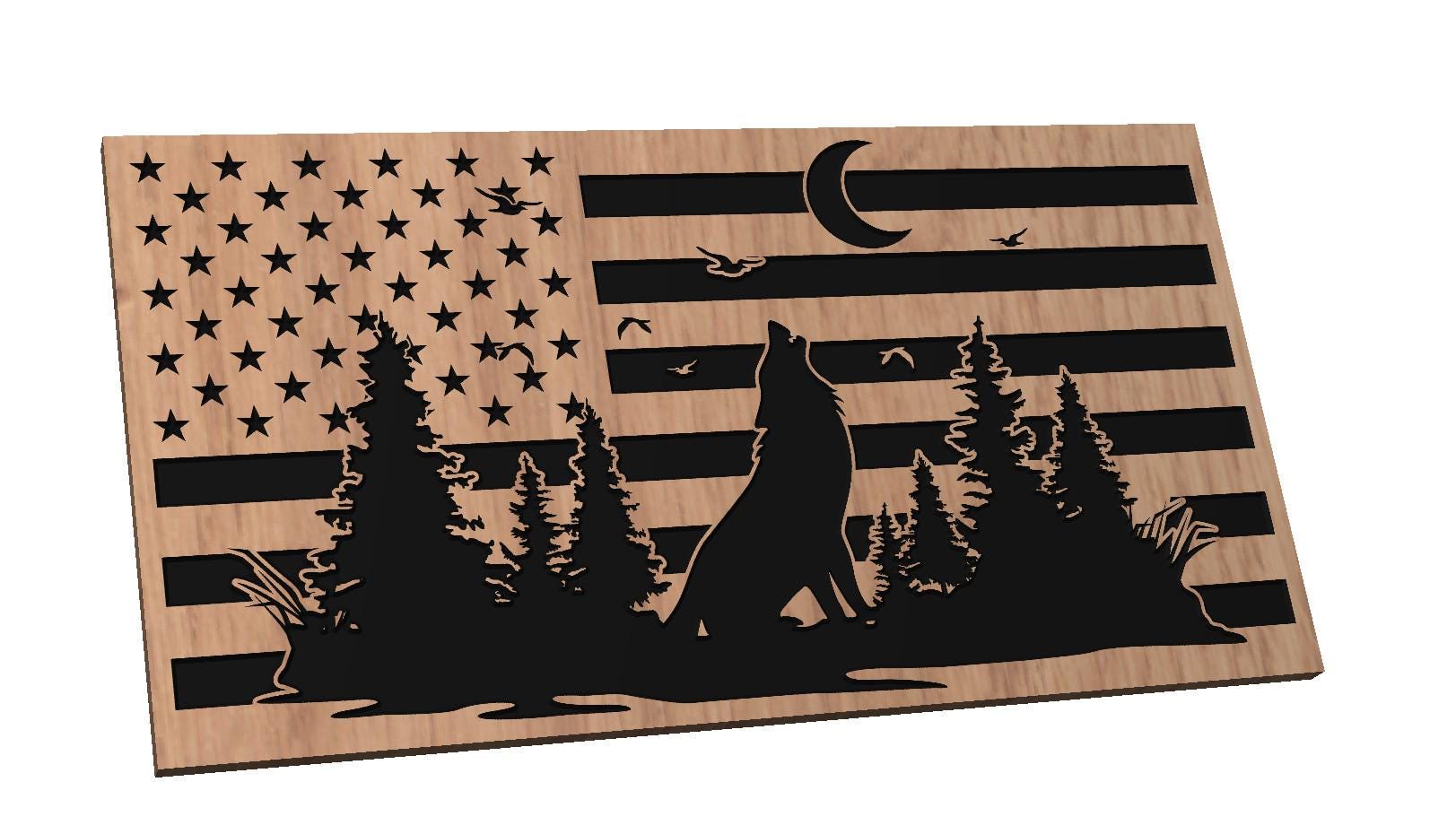Wooden Wolf American Flag Sign USA - Etsy