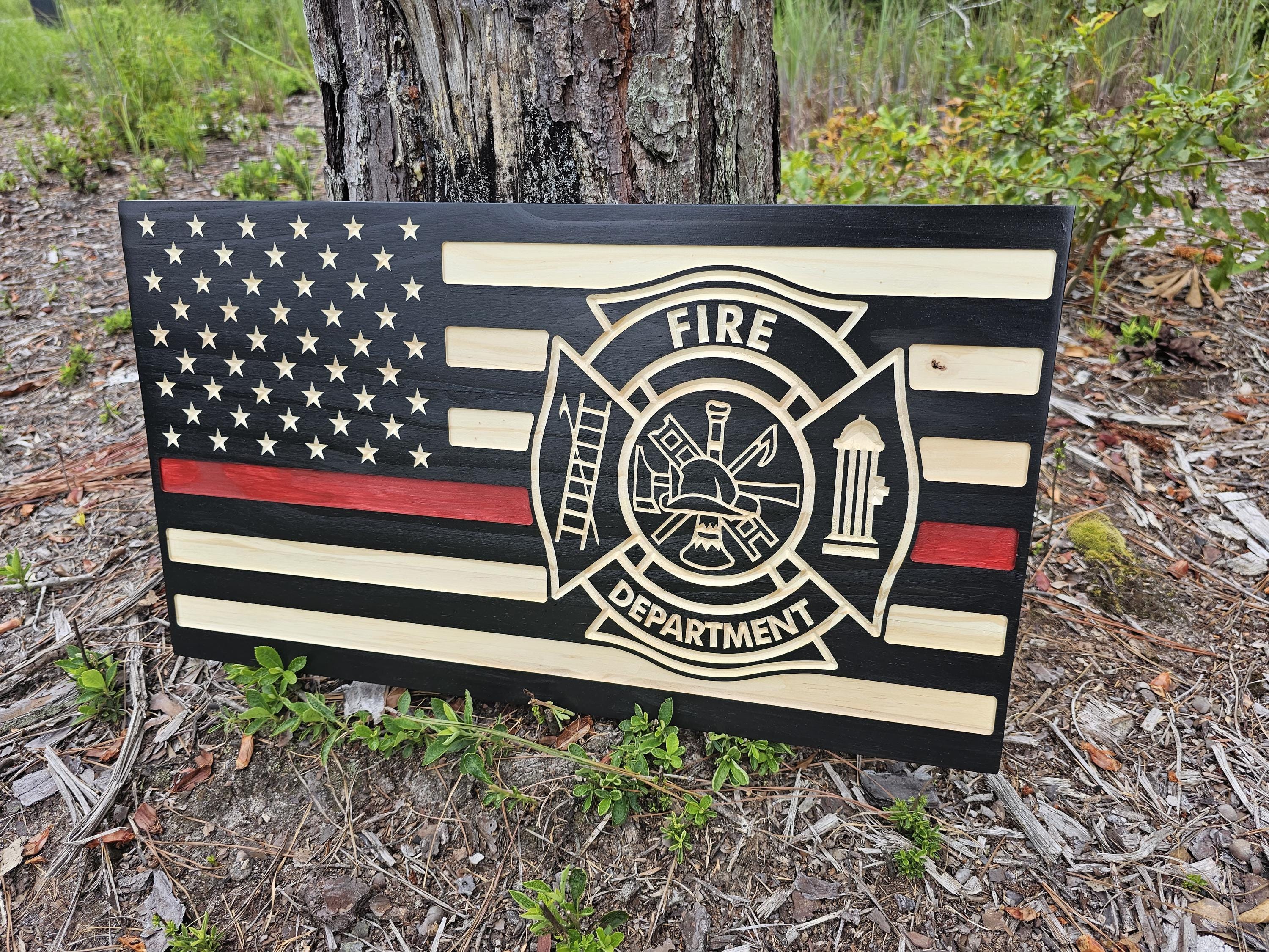 Wooden Fire Department Red Line Flag Sign USA - Etsy
